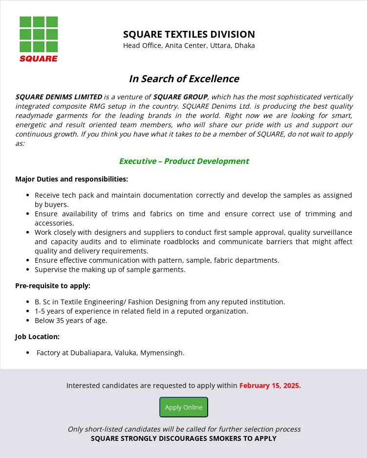 Square Denims Limited Job Circular 2025 । Bd Jobs Circular