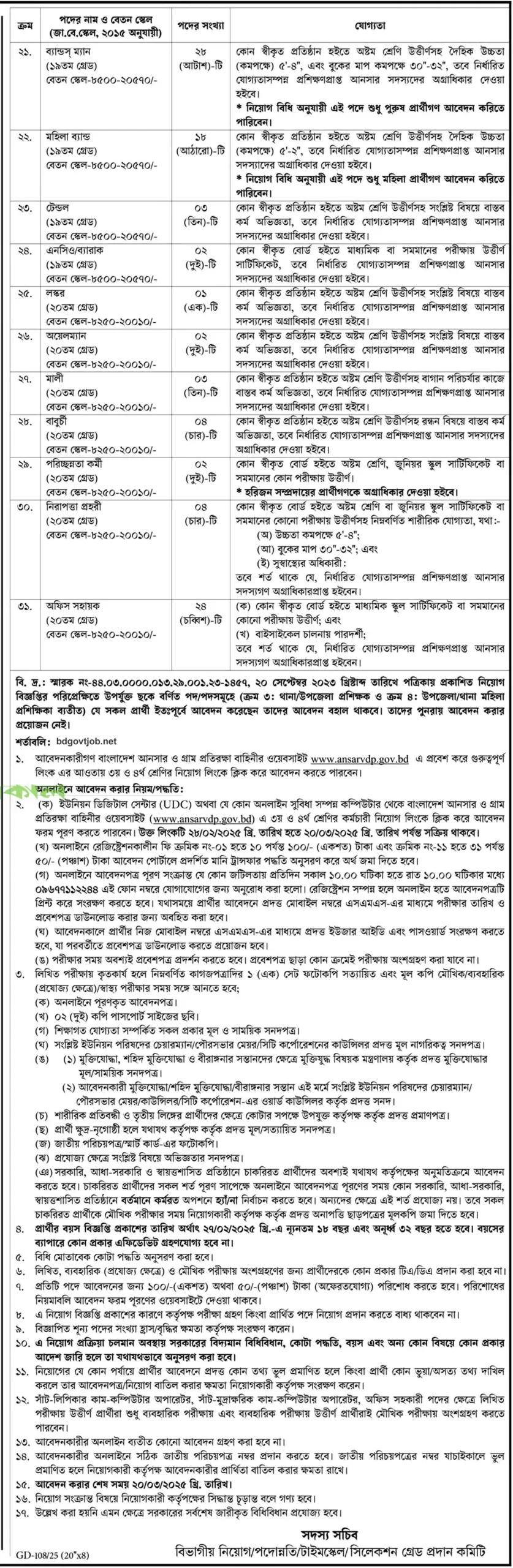 Ansar VDP Job Circular 2025। বাংলাদেশ আনসার নিয়োগ বিজ্ঞপ্তি।